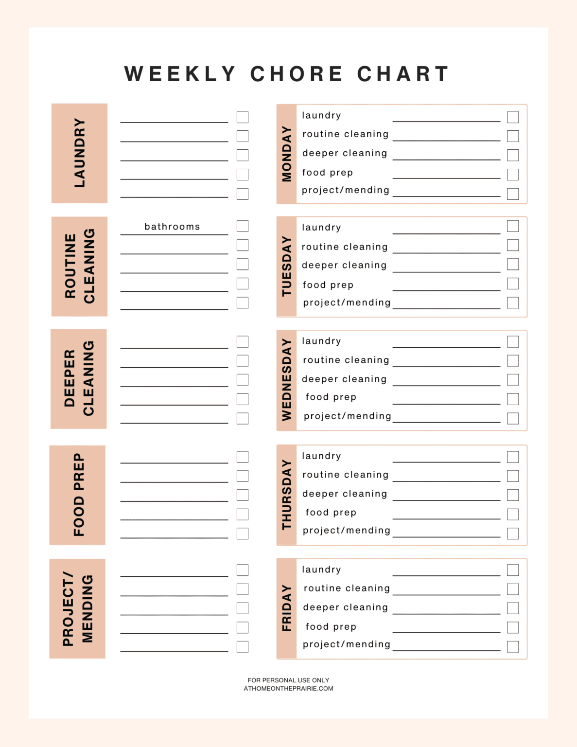 Free Printable Chore Chart For Adults (And Cleaning Checklist)